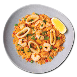 Brown Rice Chicken Paella with Prawns, Squids and Green Peas - LARGE